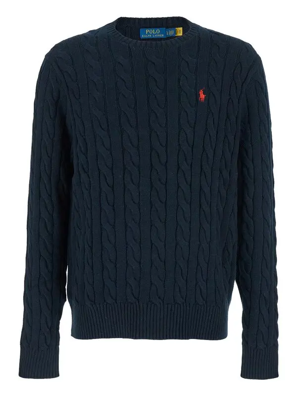 Polo Ralph Lauren Cotton Crewneck Sweater With Front Pony Embroidery - Blu
