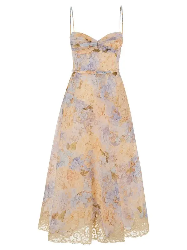 Zimmermann Style Valiant Tucked Midi Dress With Linen And Silk Details - Blu