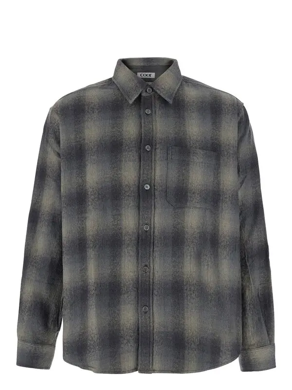 COOR Ombré Flannel One-pocket Checked Shirt With Classic Collar And Long Sleeves - Grey