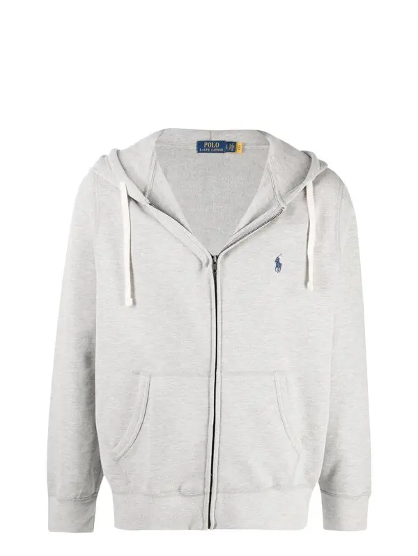 Ralph Lauren Front Zip Fastening Drawstring Hooded Sweater For - Grey