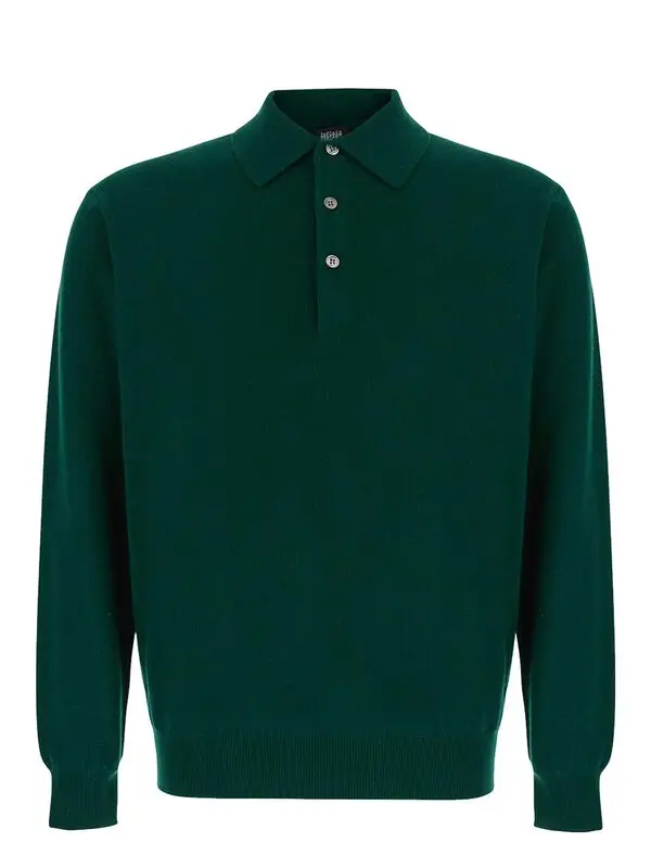 LEPLAIN Merino Cashmere Polo Neck Sweater With Long Sleeves - Green