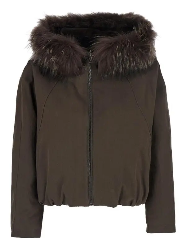Artico Articulated Hooded Faux Fur Reversible Zip Jacket - Brown