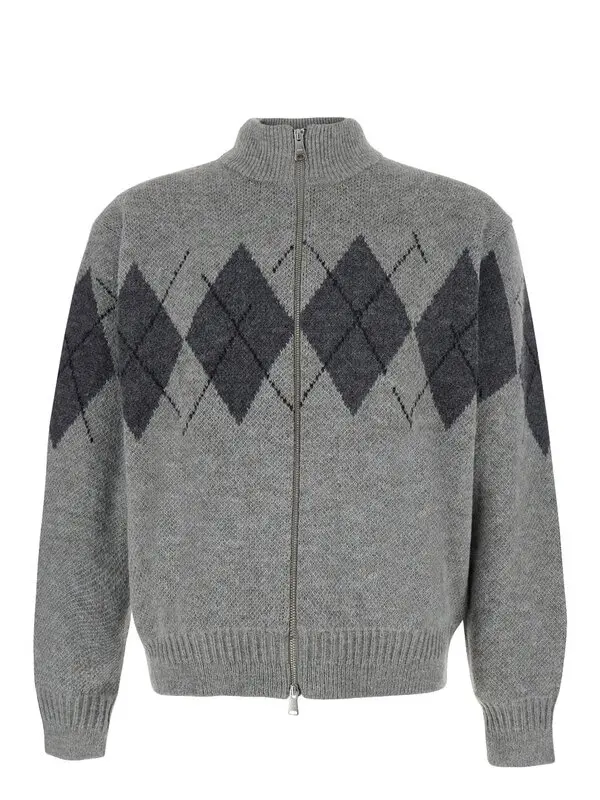 COOR Inside-out Argyle Zip-up Sweater With High Collar - Grey