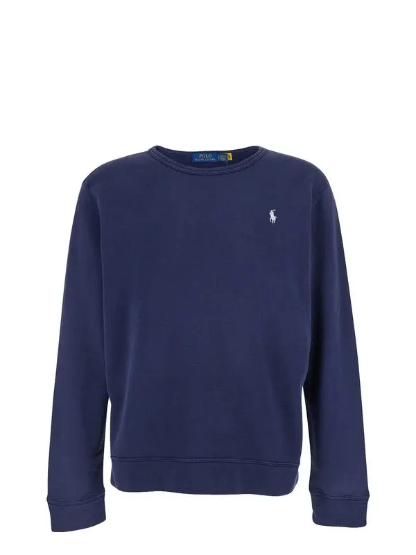 Polo Ralph Lauren Cotton Crewneck Sweatshirt With Embroidered Front Logo - Blu