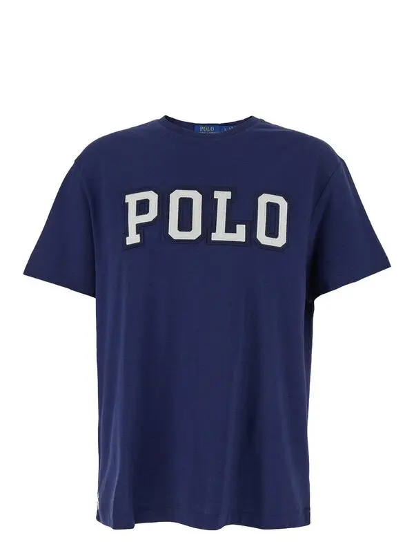Polo Ralph Lauren Cotton Crewneck T-shirt With Logo Lettering And Pony Embroidery - Blu