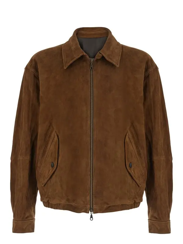 COOR Goat Skin Swingtop Pleated Washed Jumper For - Brown