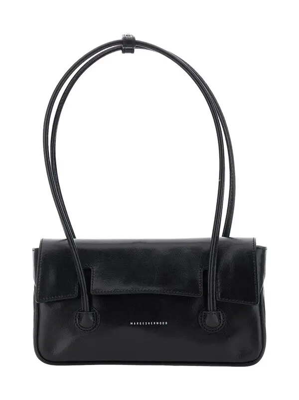 MARGESHERWOOD Shoulder Handbag With Flap And Chain Handle, Snap Closure, Leather, 25 X 15 X 6 Cm - Black