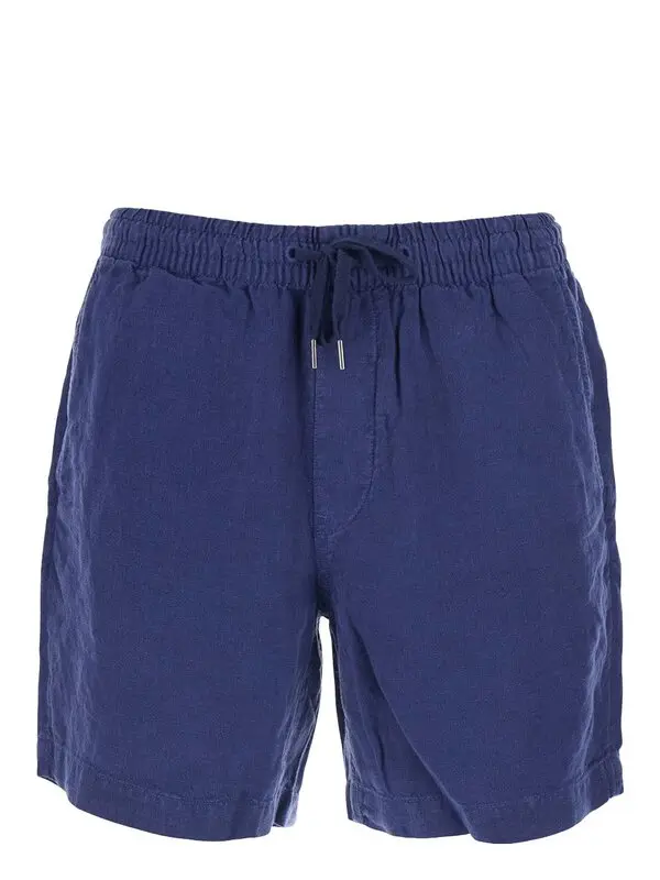 Polo Ralph Lauren Linen Bermuda Shorts With Elasticated Drawstring Waist And Tone-on-tone Pony Embroidery - Blu