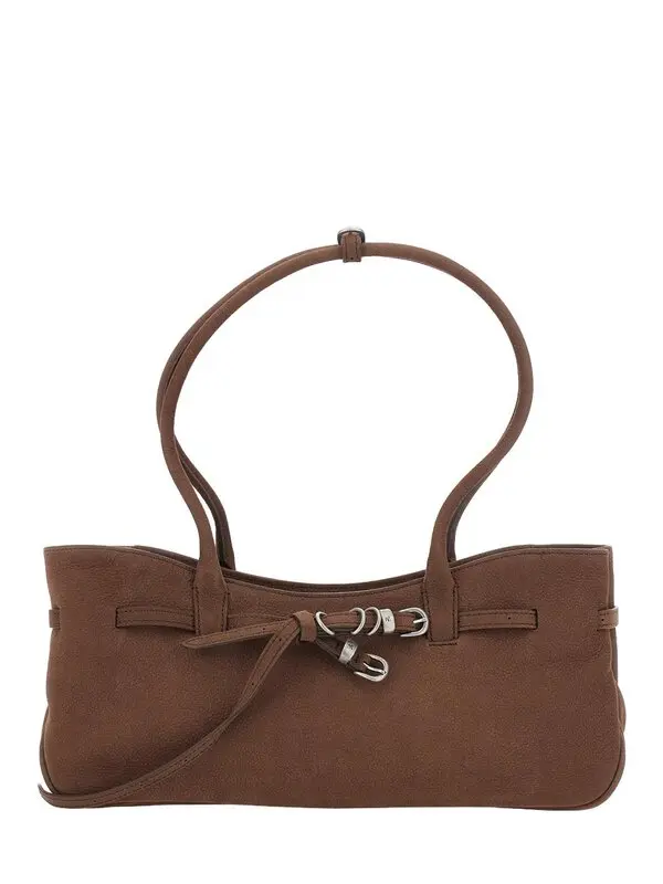MARGESHERWOOD Grandma Used Aged Leather Shoulder Handbag With Adjustable Strap, Top Zip Closure, 33x16x9 Cm - Brown