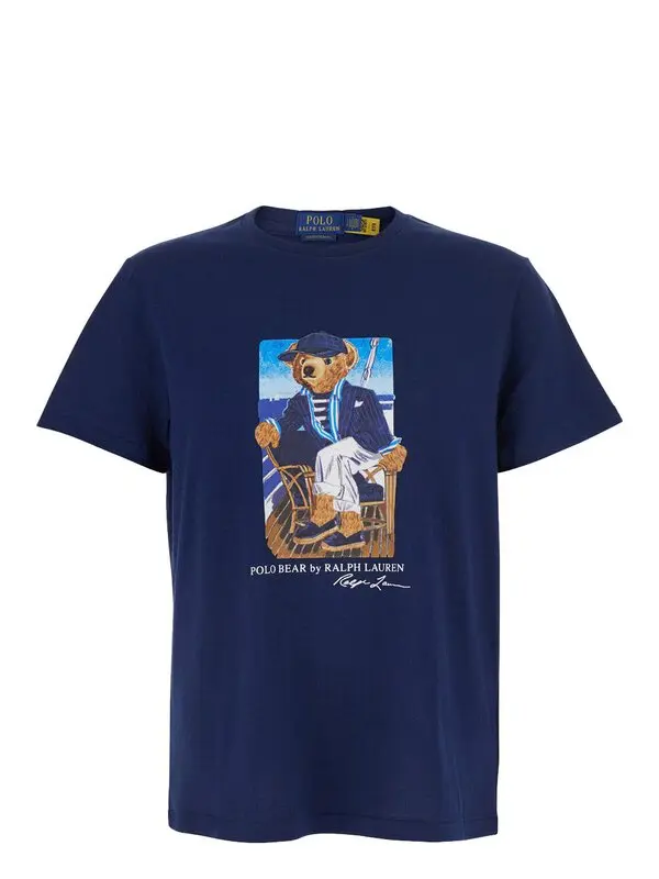 Polo Ralph Lauren Cotton Crew Neck T-shirt With Maxi Front Logo Print - Blu