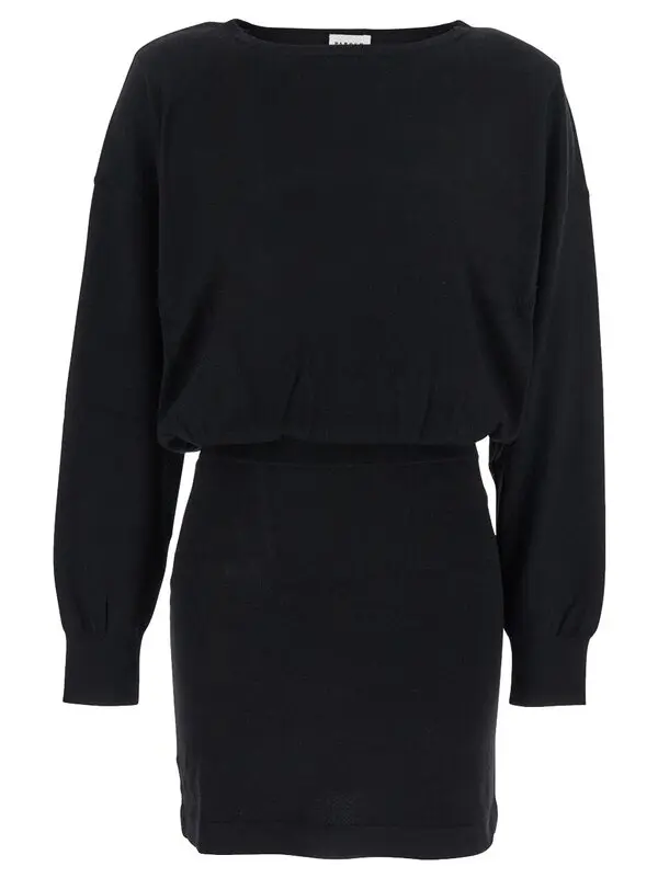 P.a.r.o.s.h P. A.r. O.s. H. Boat Neck Wool & Cashmere Blend Dress With Elastic Waist - Black