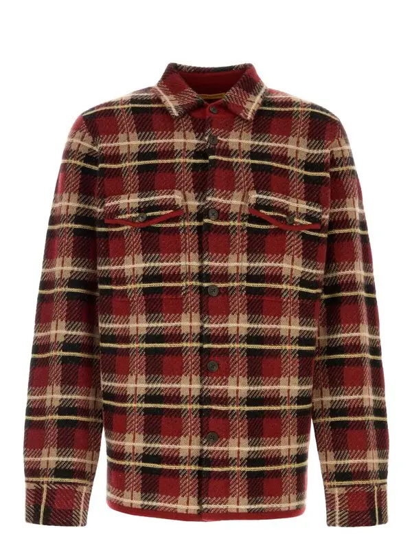 Guest In Residence Embroidered Cashmere Plaid Shirt - Burgundy Red