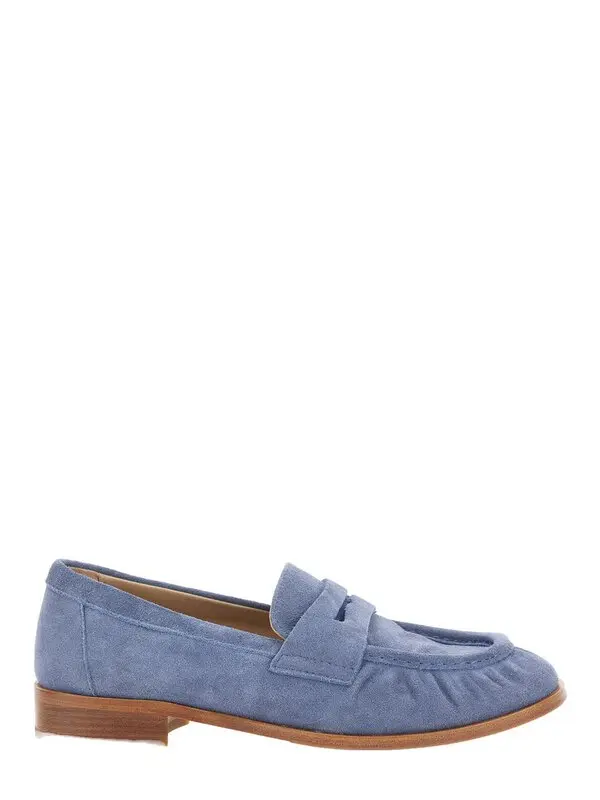 STRATEGIA Rounded Toe Leather Loafers With Suede Upper And Rubber Sole - Blu