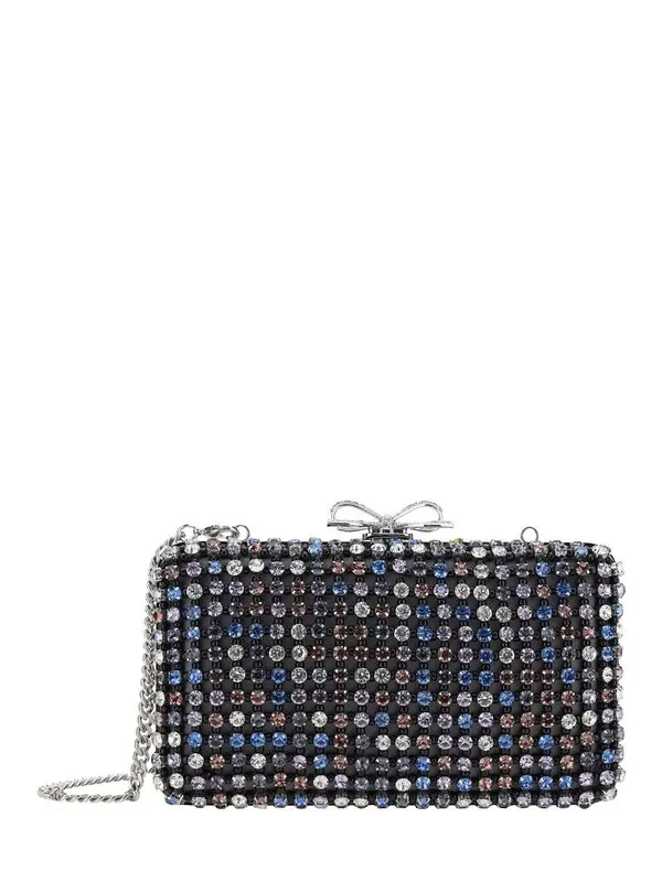 SELF-PORTRAIT Crystal-decor Mini Clutch With Snap Closure And Tech Fabric Bow - Multicolor