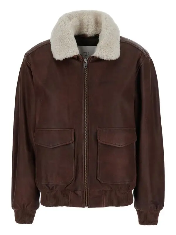 TELA Regular-fit High-collar Tech Fabric Jacket With Side Pockets - Brown