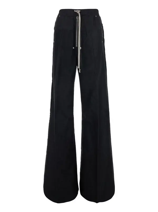 Rick Owens Bela Wide Ramie-cotton Pants With Elastic Waistband And Oversized Drawstring - Black