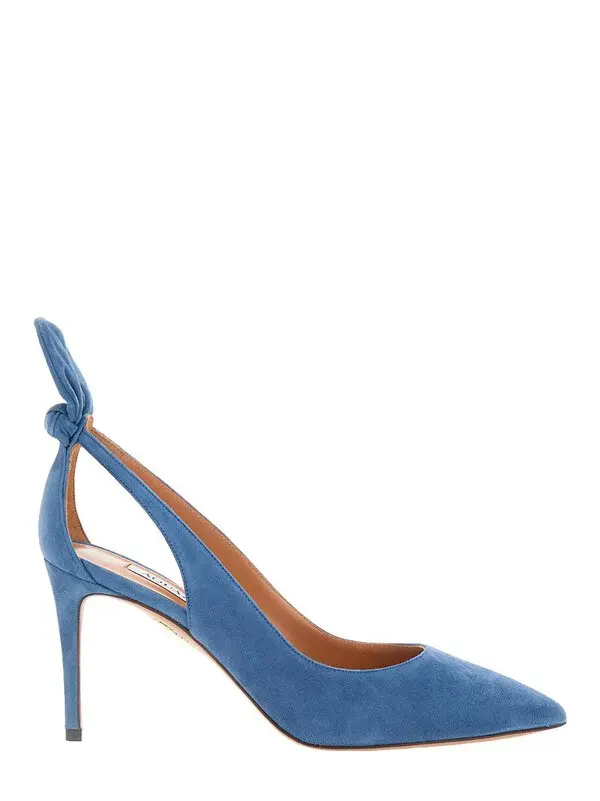 AQUAZZURA Pointed-toe Suede Pump With Bow Detail And 8.5 Cm Stiletto Heel - Blu