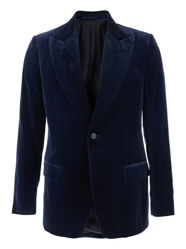 LARDINI Velvet Single-breasted Blazer Jacket With Pointed Lapels For - Blu