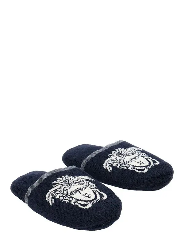 Versace Terry Medusa Embroidered Cotton Slip-on Slippers - Blu