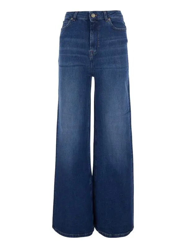 TWINSET Logo Patch Back Wide-leg Denim Jeans For - Blu