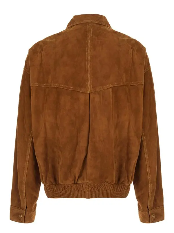 Versace Suede Jacket With Classic Collar & Jewel Button Detail - Brown