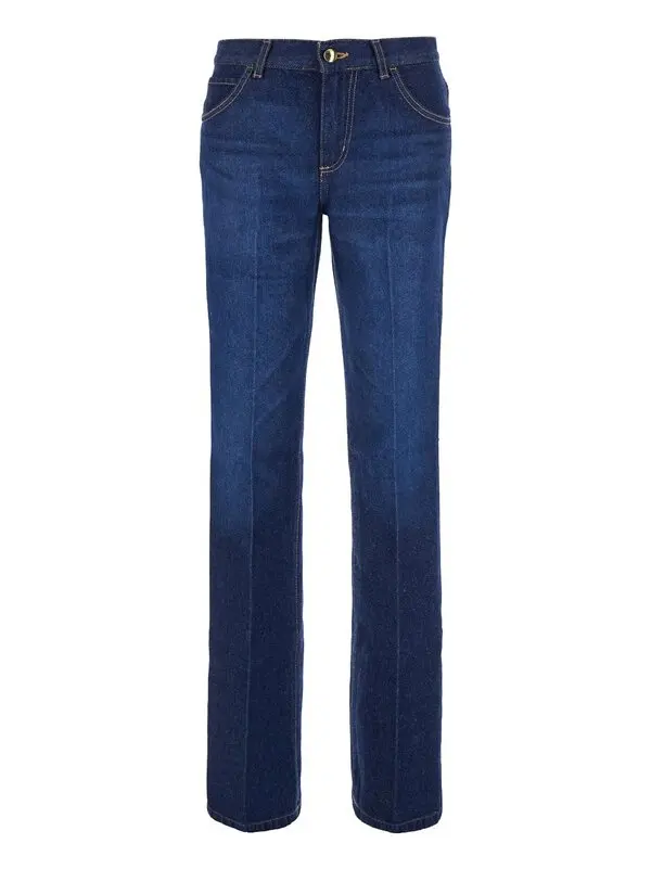 MERCI Regular High-waisted Denim Jeans With Pockets & Zip Closure - Blu