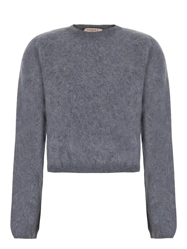 TWINSET V-neck Tech Fabric Sweater With Long Sleeves And Regular Hem - Grey