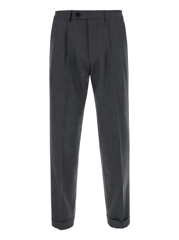 MICHAEL COAL Wool Blend Trousers With Double Pleat Front And Cuff Hem - Grey