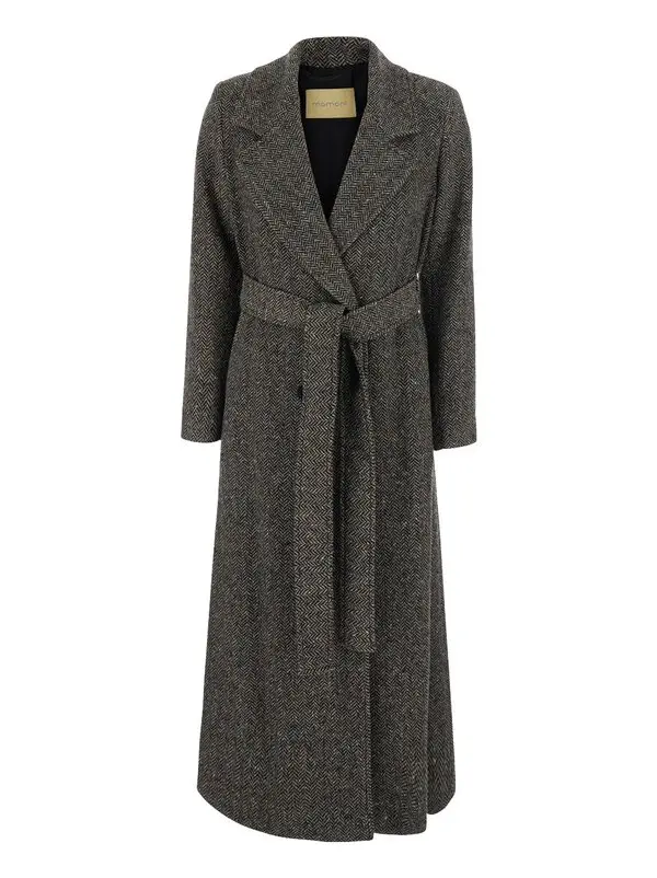 Momoni Wool-blend Houndstooth Notched-revers Belted Jacket For - Grey