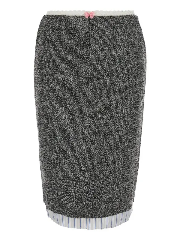 MARKGONG Pencil Skirt With Fringed Hem In Polyester Wool Blend For - Grey
