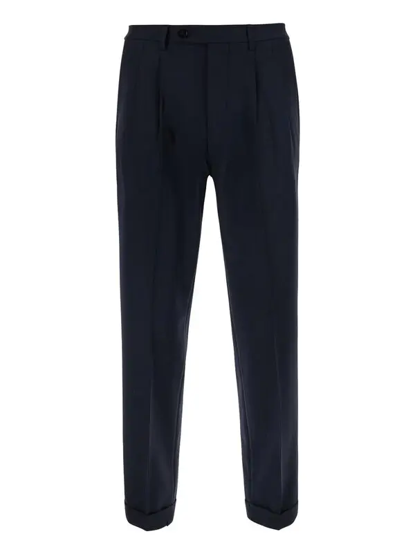 MICHAEL COAL Wool-blend Dress Pants With Cuff Hem And Double-front Pleats - Blu