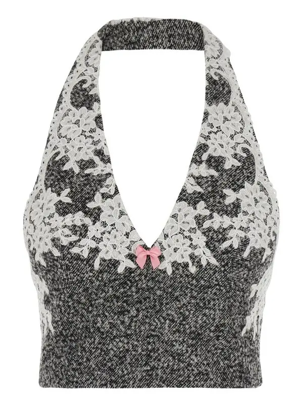 MARKGONG Wool Lace Halter Mini Top - Grey