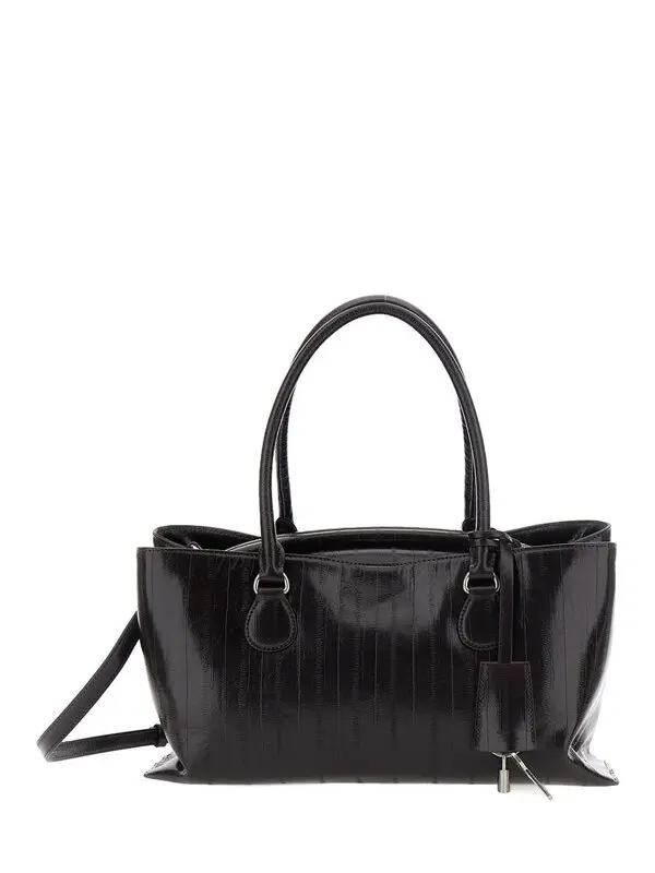 OSOI Shell Brot Leather Shoulder Handbag With Removable Pendant And Adjustable Strap, 35.5x21x11.5 Cm - Brown