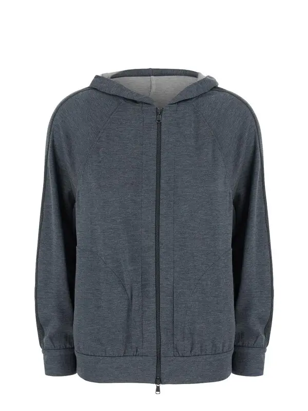 Brunello Cucinelli Zip-front Hooded Sweatshirt In Cotton-silk Blend - Grey