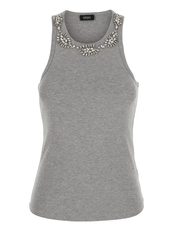 LEPLAIN Ribbed Embroidered Long-sleeve Crew Neck Top For - Grey