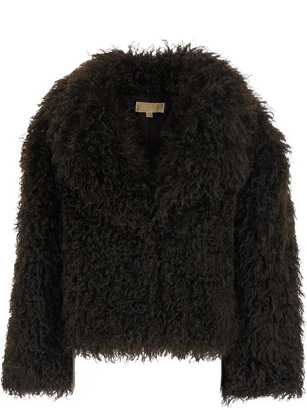 Michael Kors Faux Fur Crop Peacoat Jacket With Notched Collar - Brown