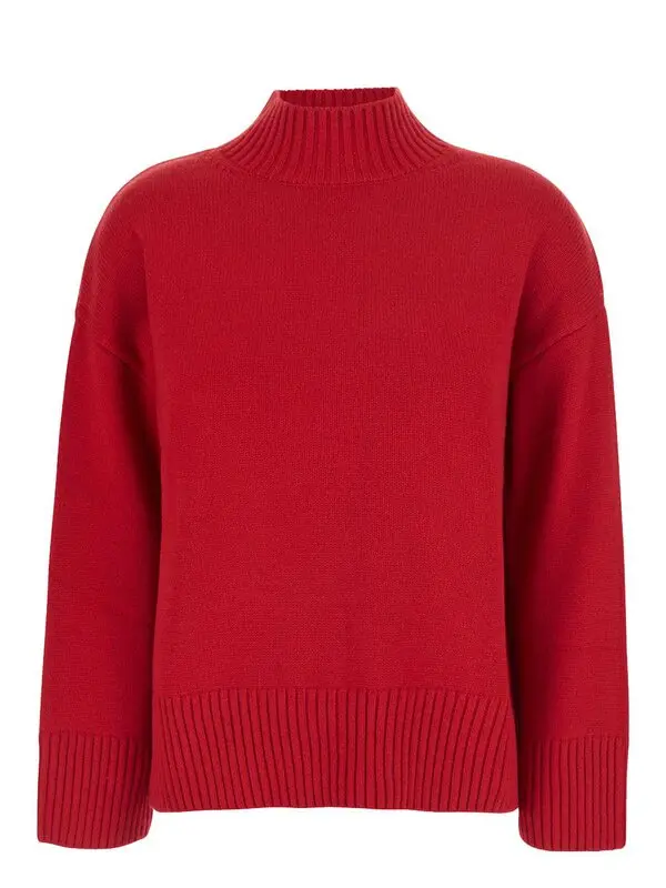 LEPLAIN Cashmere Mock Neck Sweater With High Collar And Long Sleeves, Regular Fit - Red