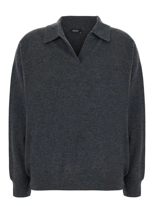 LEPLAIN Cashmere Polo Neck Knit Sweater For With Regular Fit - Grey