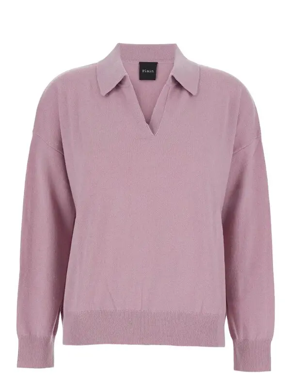 LEPLAIN Cashmere Polo-collar V-neck Sweater For - Pink