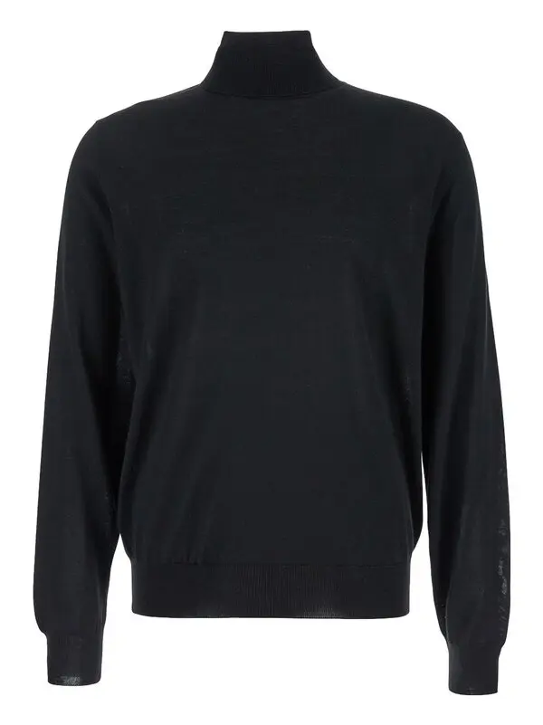 LEPLAIN Virgin Wool Long Sleeve Turtleneck Sweater With Ribbed Cuffs & Straight Hem - Black