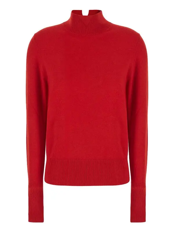 Pinko High-neck Wool-cashmere Sweater With Back Logo Patch - Red
