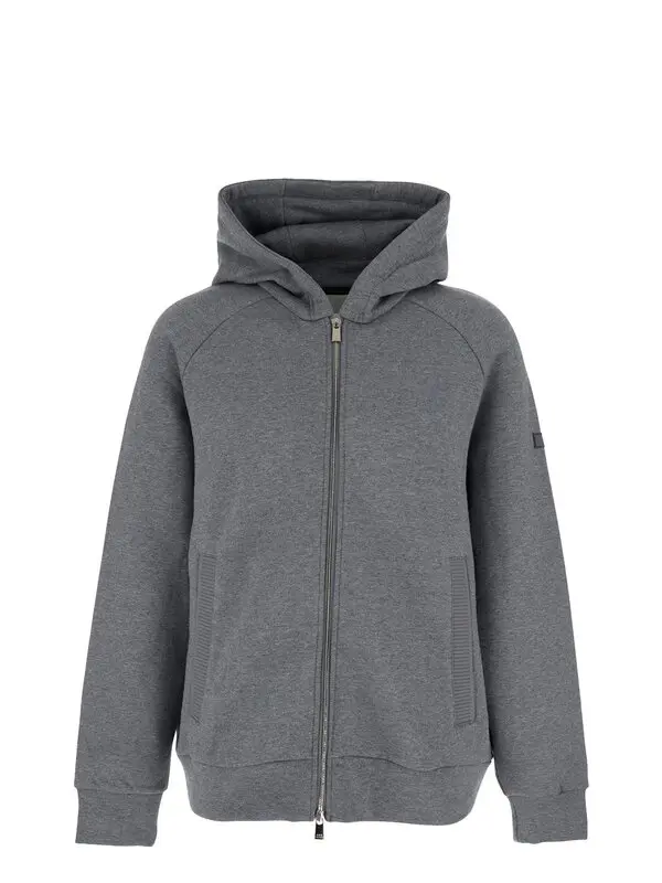 TATRAS Zip-front Hooded Cotton Sweatshirt With Sleeve Logo Patch - Grey