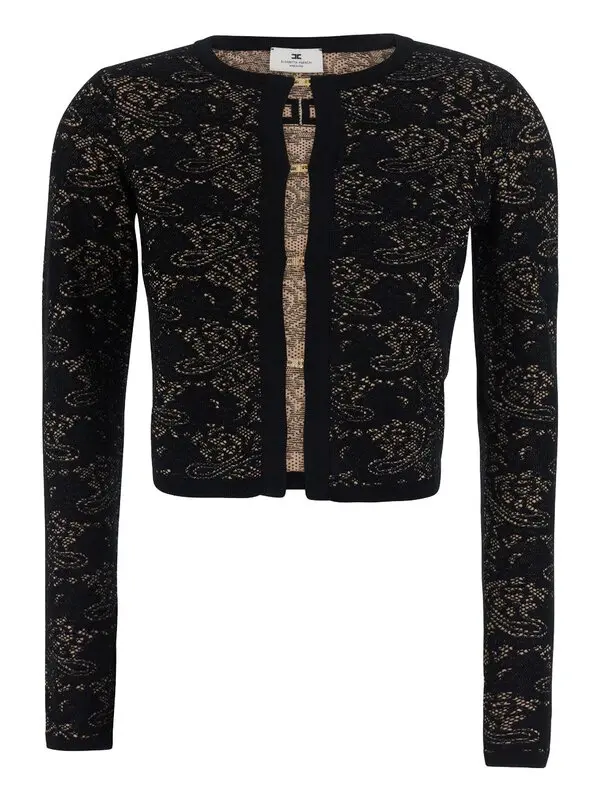 Elisabetta Franchi Lace Cardigan With Long Sleeves And V-neck - Black