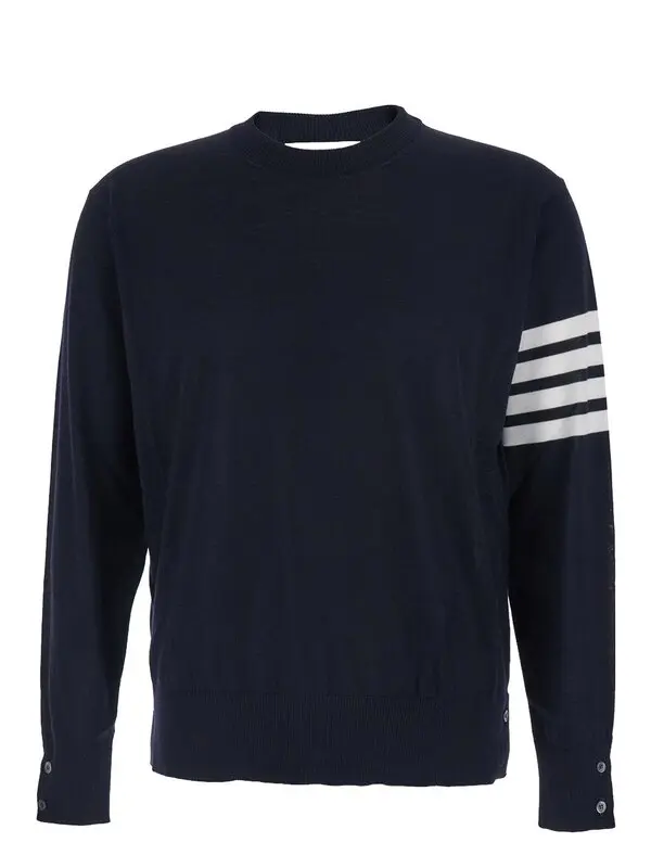 Thom Browne Wool Crewneck Sweater With 4-bar Sleeve Detail - Blu