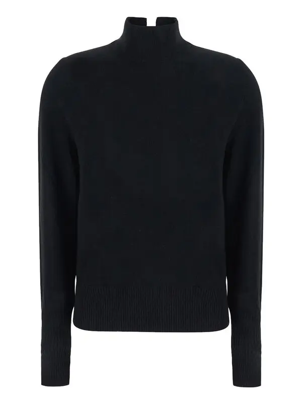 Pinko High-neck Wool & Cashmere Sweater With Back Logo Patch - Black