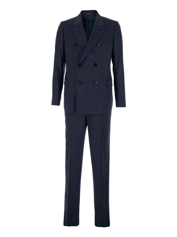 Emporio Armani Double-breasted Wool Suit With Peak Revers For - Blu