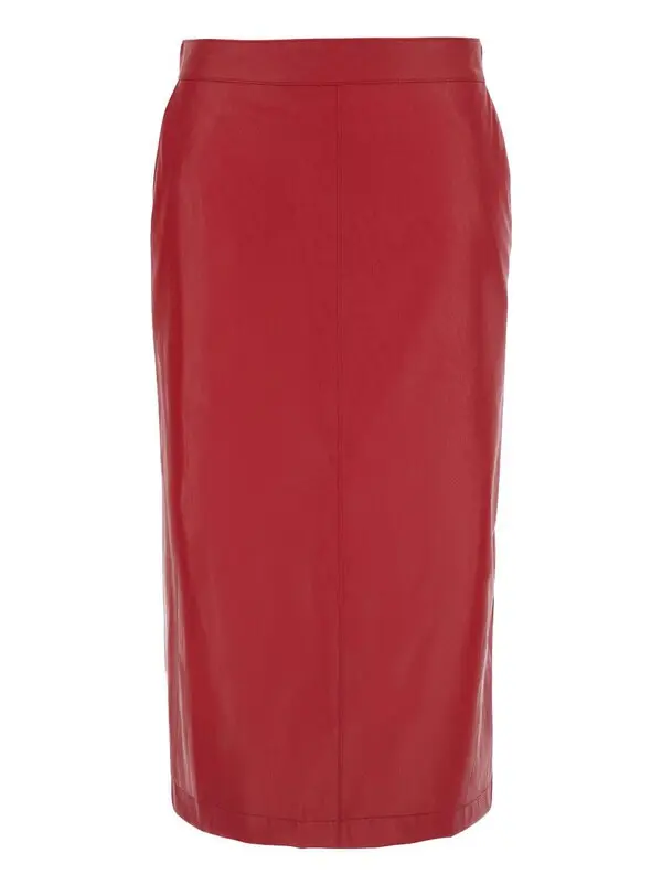 Pinko High-waist Eco-leather Skirt With Back Slit And Side Hidden Zip - Red