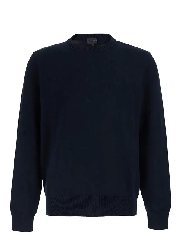Emporio Armani S Cotton Crew Neck Sweater With Knit Texture - Blu