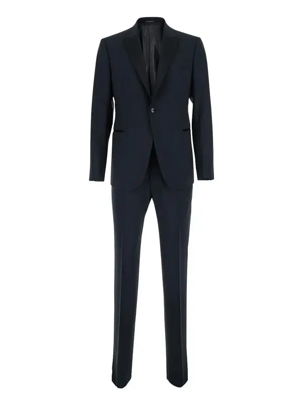 Emporio Armani S Single-breasted Virgin Wool Suit With Peak Lapels And Satin Accents - Blu