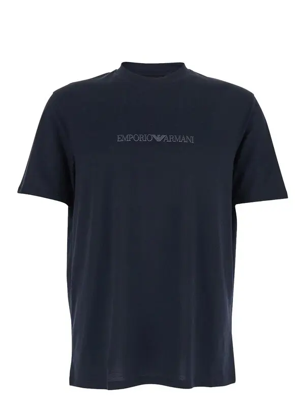 Emporio Armani S Logo Embroidered Cotton Crew Neck T-shirt - Blu